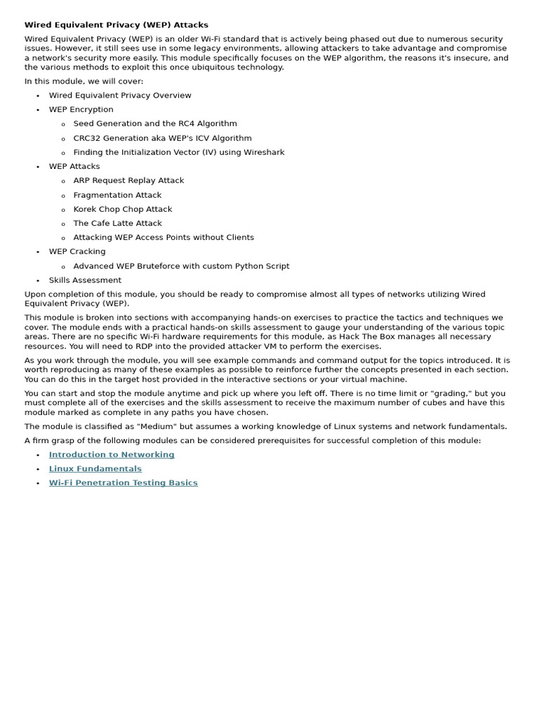 Wired Equivalent Privacy (WEP) Attacks | PDF | Key (Cryptography ...