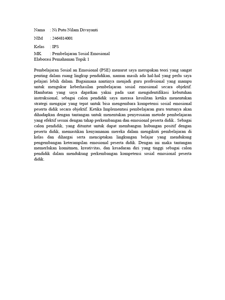 Elaborasi Pemahaman Topik 1 PSE | PDF