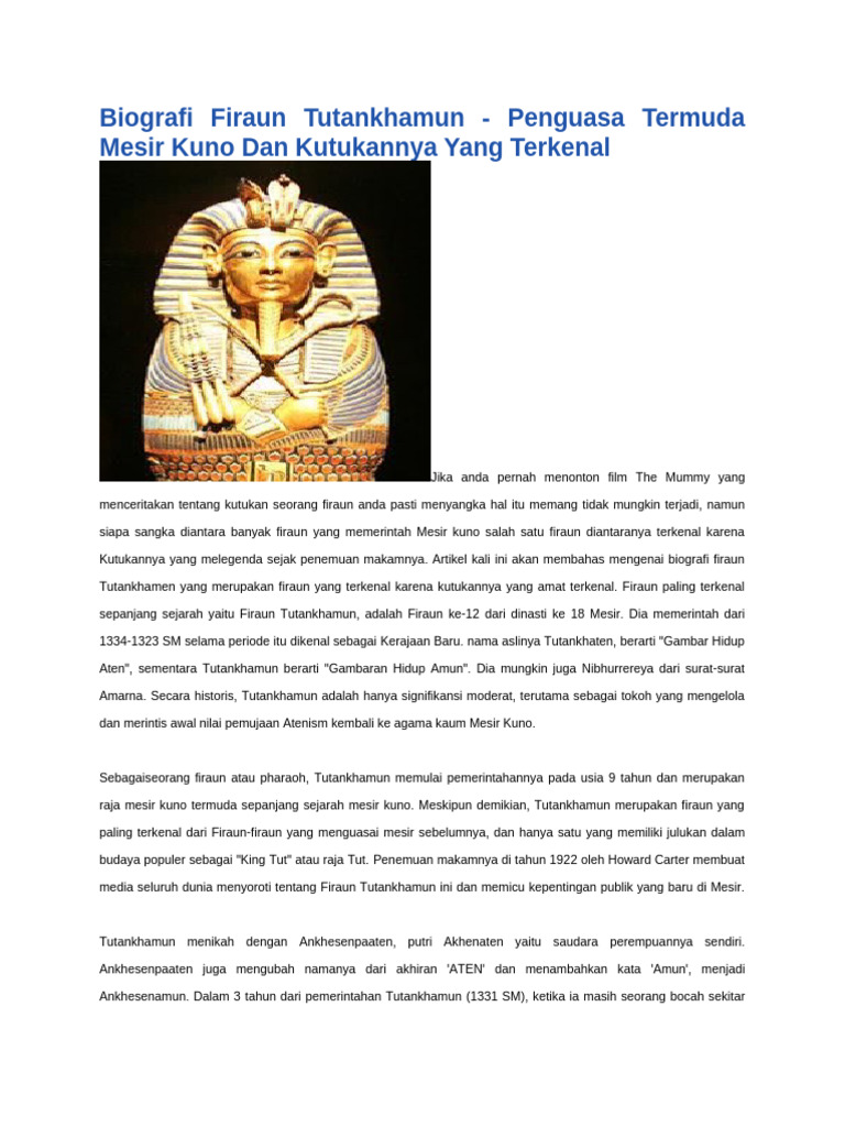 Biografi Firaun Tutankhamun | PDF