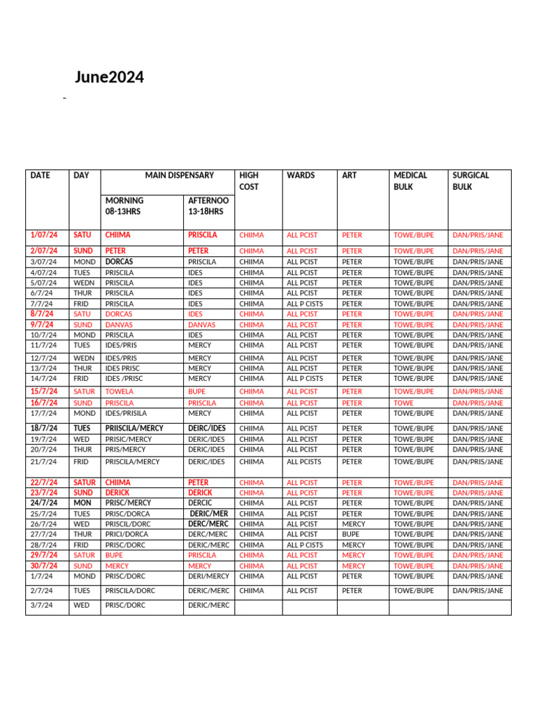 June 2024 Time Table | PDF