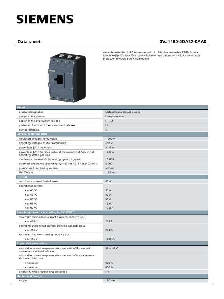 Datasheet Simens Contactor | PDF | Power Supply | Electrical Engineering