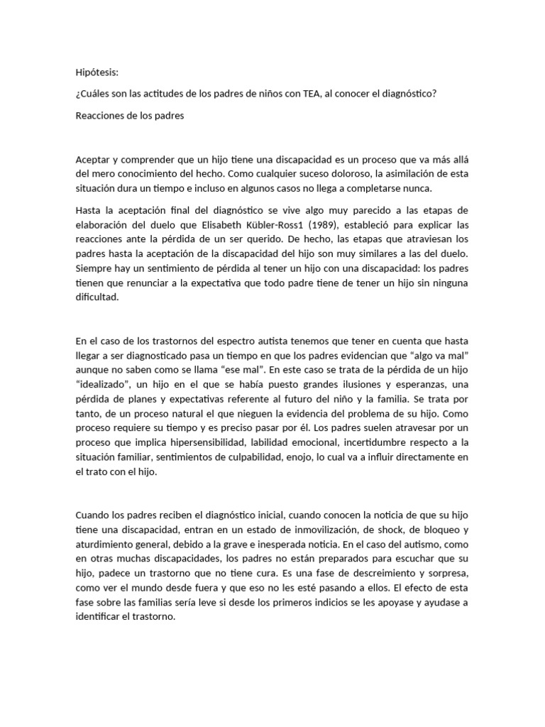 Actitudes de padres ante diagnóstico TEA | PDF | Autismo | Cerebro