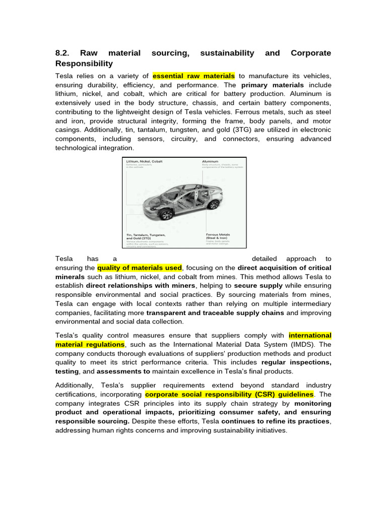 Tesla's Sustainable Raw Material Sourcing | PDF