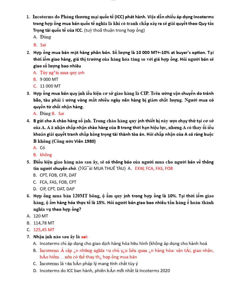 Trac Nghiem Ve Giao Dich Thuong Mai Quoc Te Co Dap An 2138 | PDF