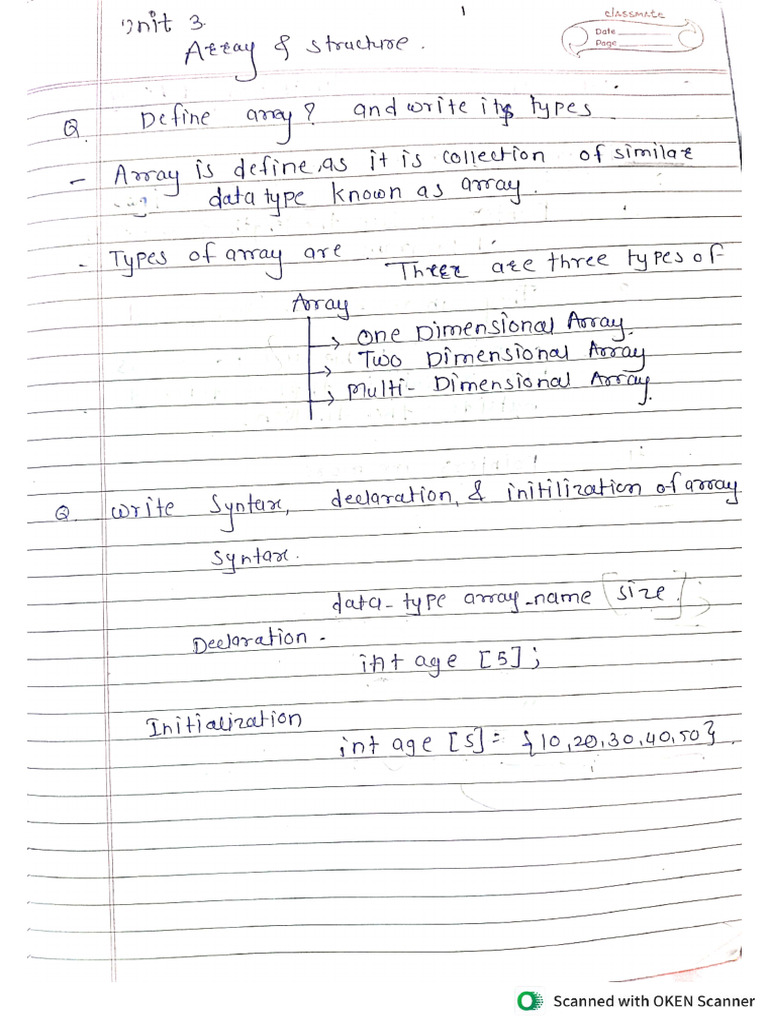 PIC Unit 3.arrays and Structure | PDF
