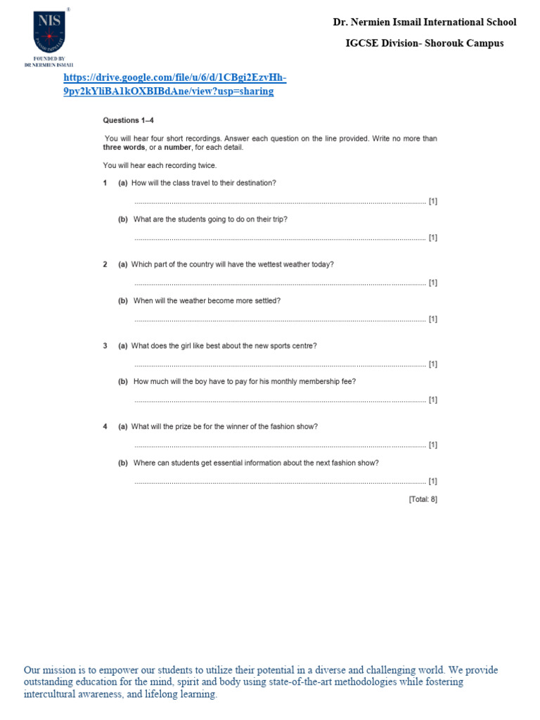 IGCSE Listening Comprehension Guide | PDF | Learning | Cognition