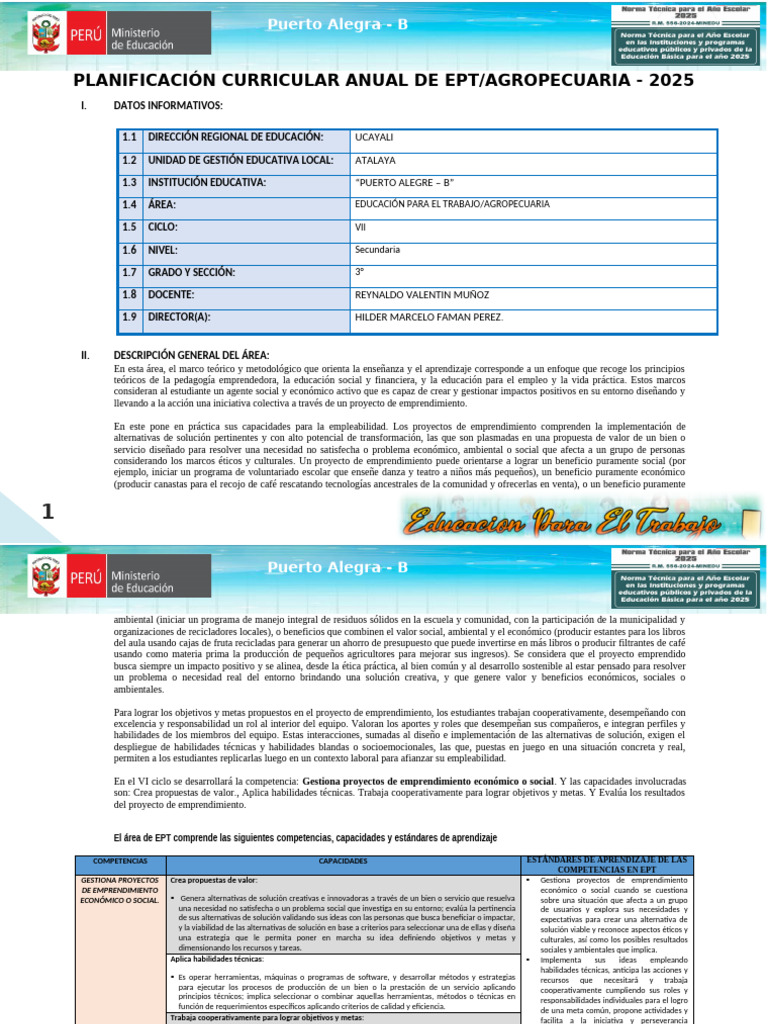 PROGRAMACION-CURRICULAR-ANUAL 3° EPT | PDF | Aprendizaje | Iniciativa empresarial