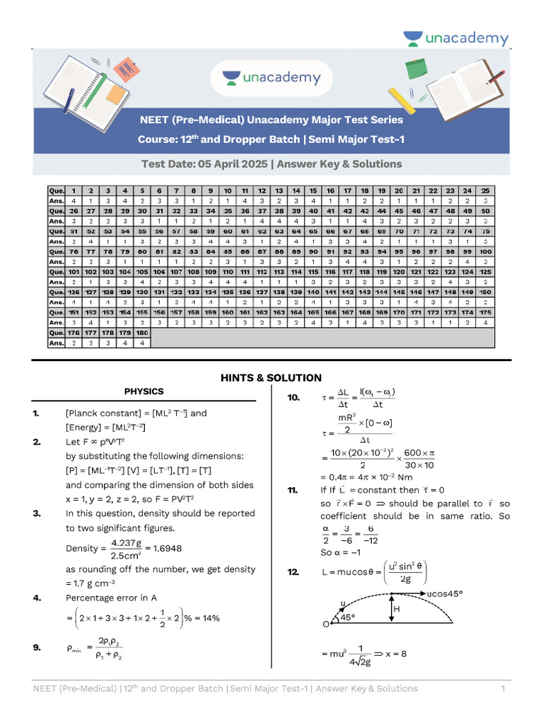 Key - 12th & Dropper - 05-04-2025 | PDF
