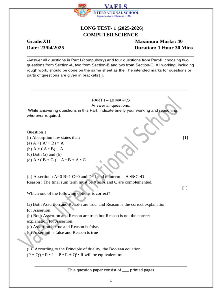 Grade Xii-Isc-Csc Long Test - 1 | PDF | Mathematical Logic | Mathematics