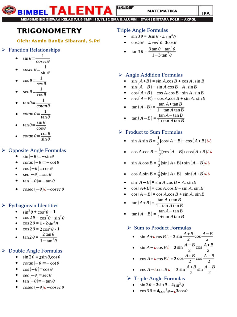 Formula Trigonometry | PDF