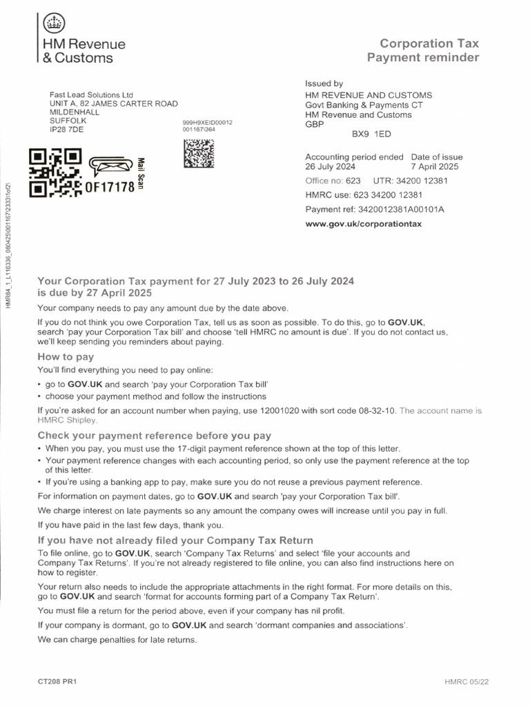 Corporation Tax Payment Reminder | PDF | Corporate Tax | Taxes