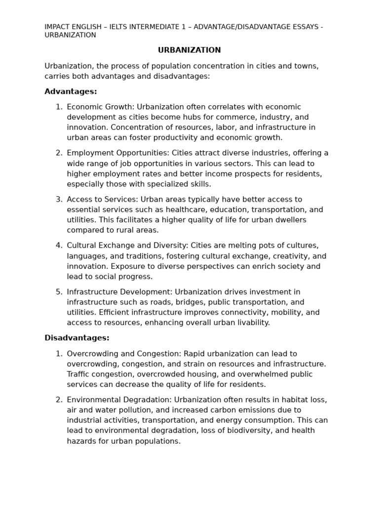 Urbanization: Pros, Cons, and Solutions | PDF | Urbanization ...