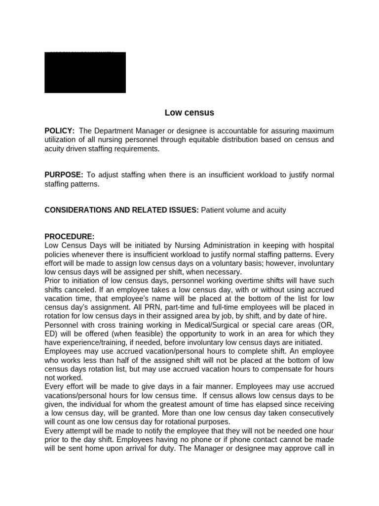 Low Census | PDF | Census | Nursing