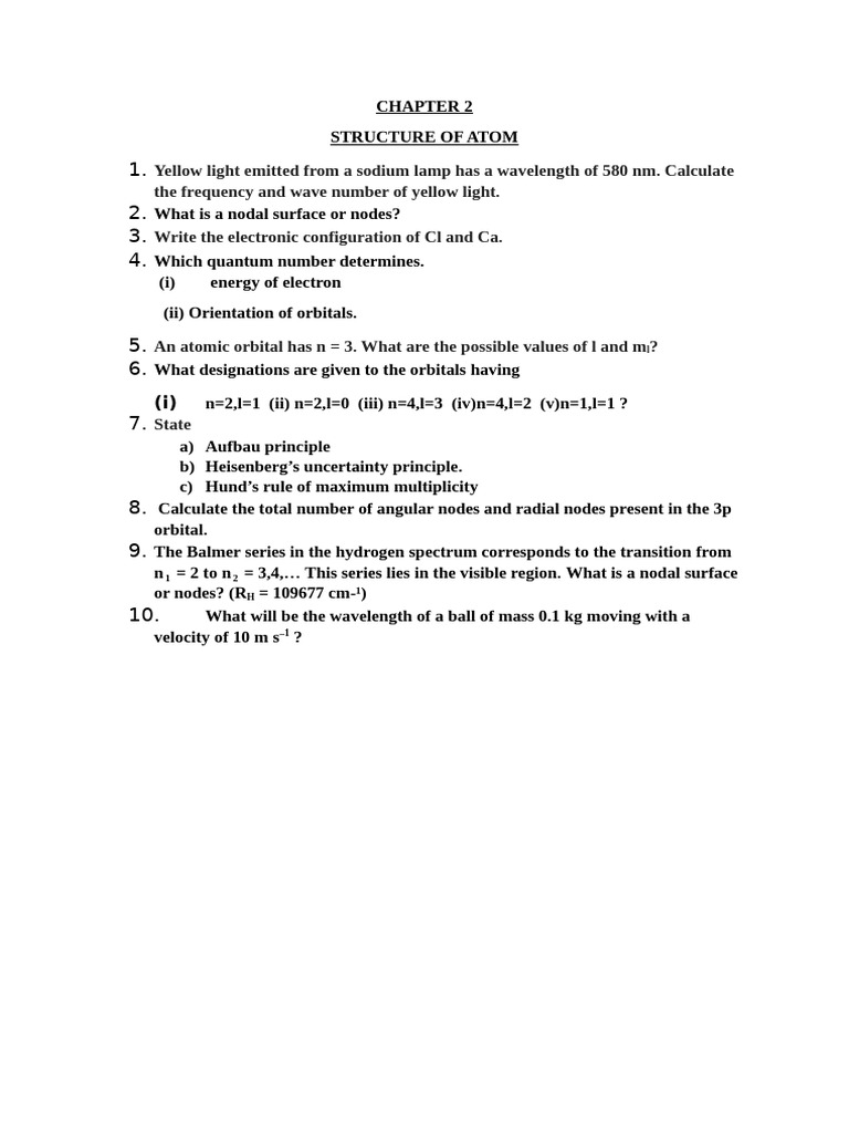Chemistry Worksheet - Chapter 2 | PDF