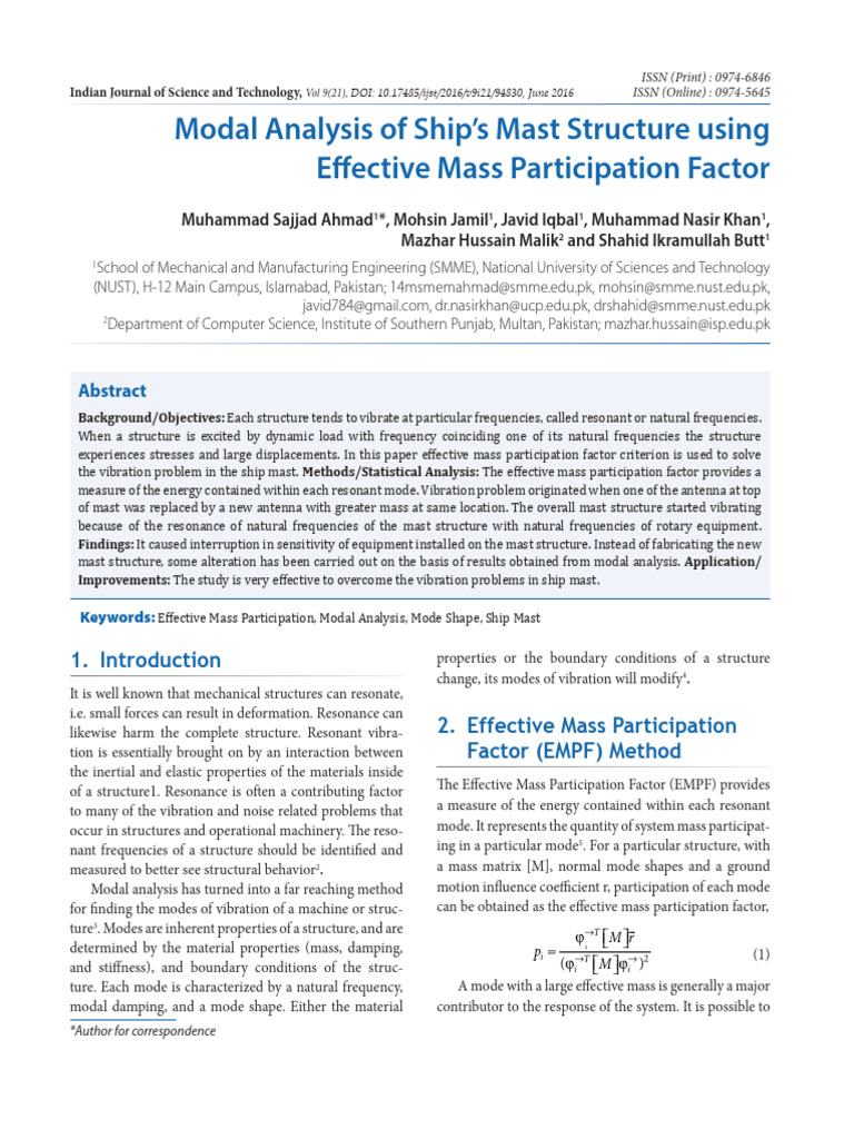 Modal Analysis of Ship S Mast Structure | PDF | Normal Mode | Resonance
