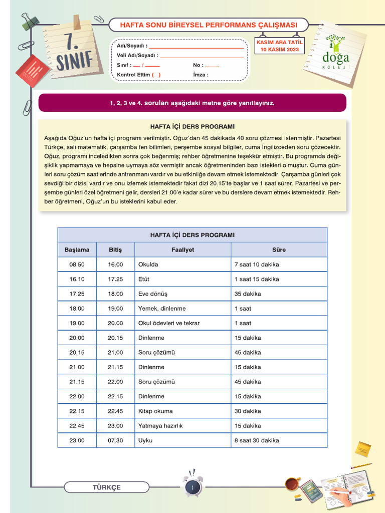 07 Sinif Kasim Ara Tatil Odevi 01 Baski | PDF