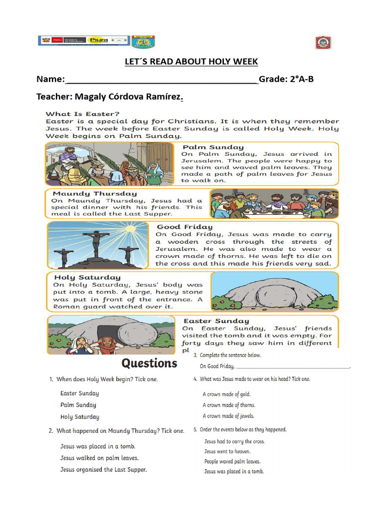 Holy Week Activities for Grades 2-4 | PDF