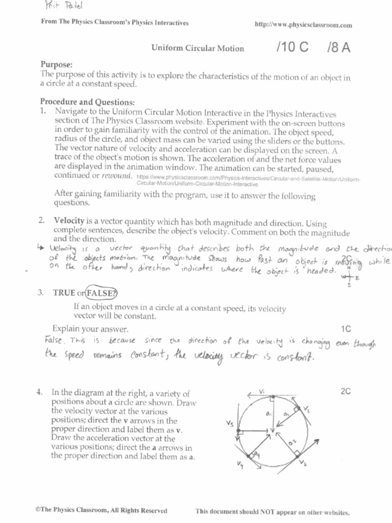 Uniform Circular Motion Assignment | PDF