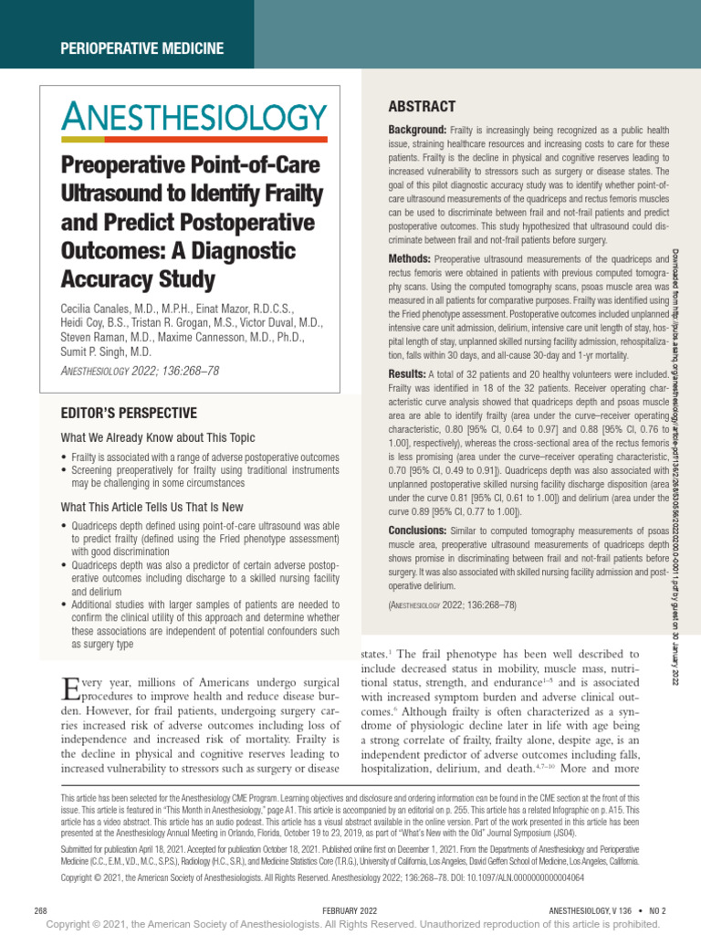 Preoperative Point-of-Care Ultrasound To Identify Frailty and Predict ...