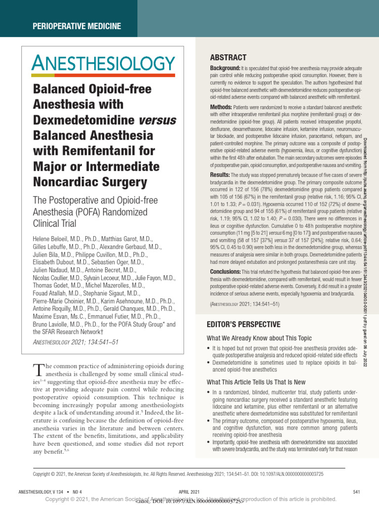 Comparison of Opoid and Opoid Free Anesthesia | PDF | Anesthesia | Opioid