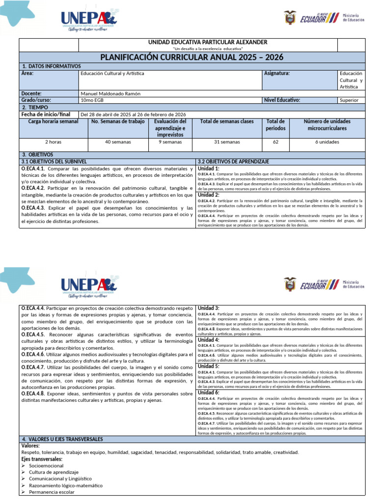 Pca 2025 - Eca - 10mo | PDF | Arte de performance | Arte de instalación