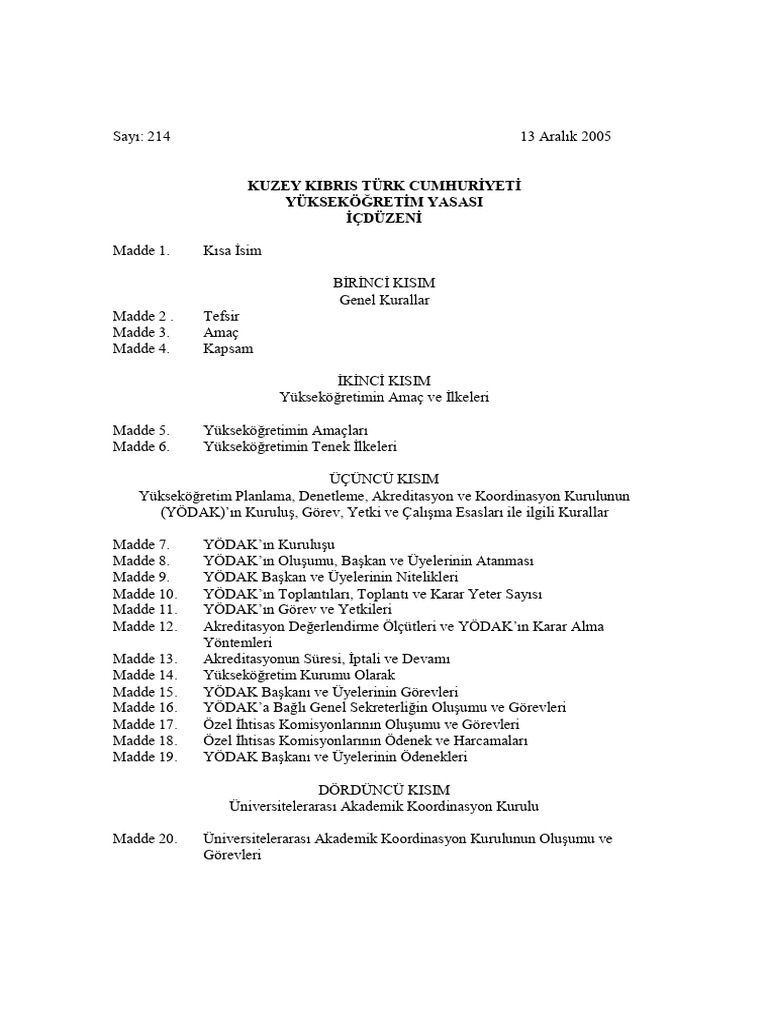 KKTC Yuksekogretim Yasasi | PDF