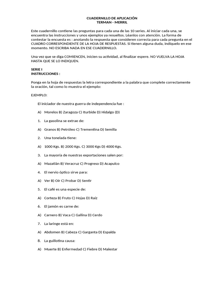 Cuadernillo de Aplicación: Instrucciones y Preguntas | PDF