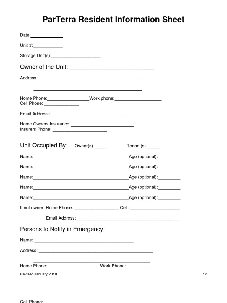 PAR Resident Info Sheet | PDF