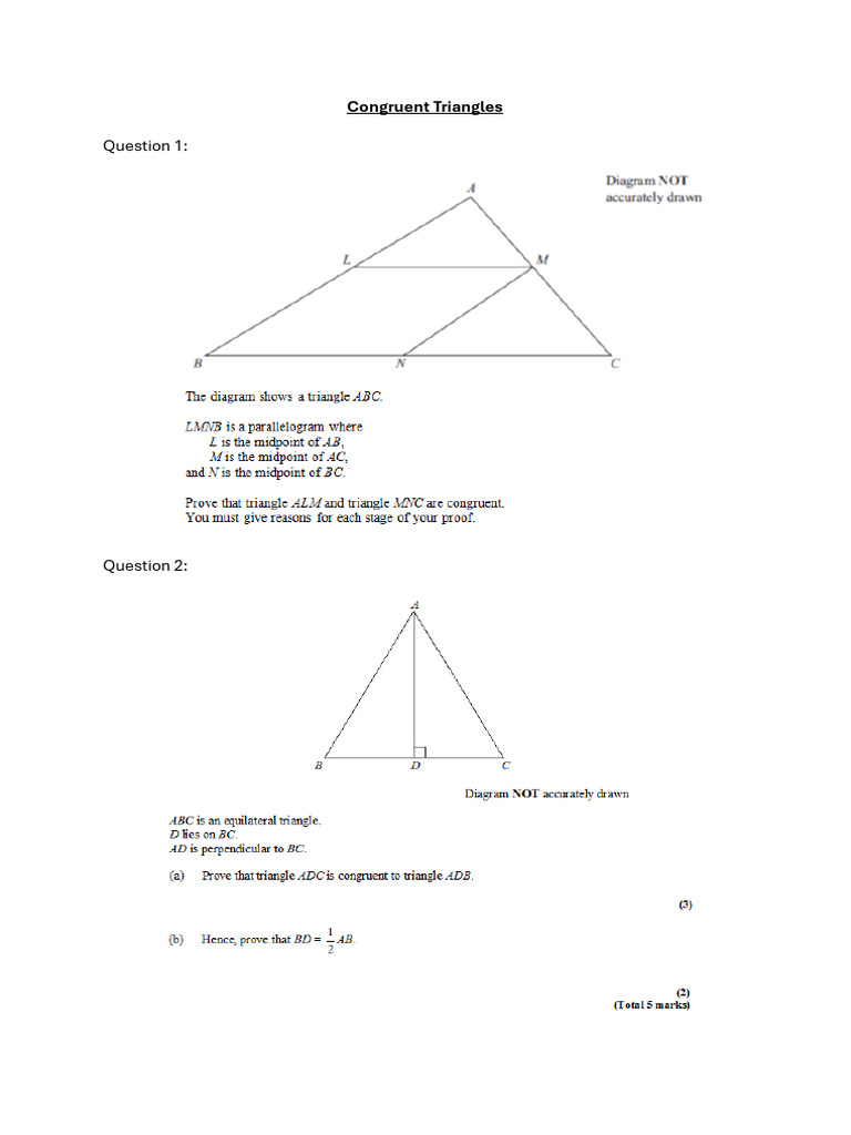 Congruent Triangles Week 30 Homework D20cbb4bba | PDF