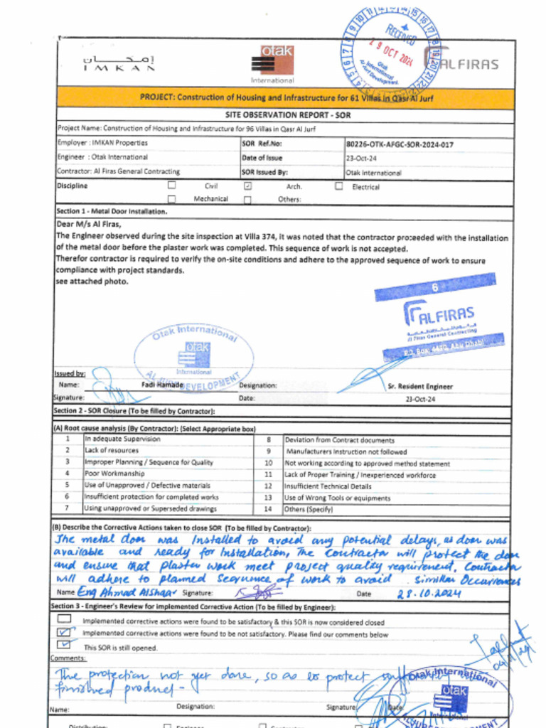 80266-OTK-AFGC-SOR-2024-017 - Sections 1 Metal Door Installations | PDF