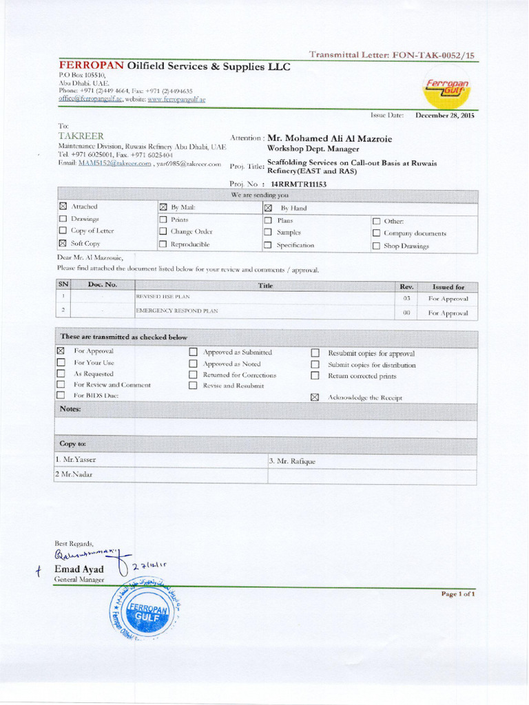 TRANSMITTAL 0052 | PDF