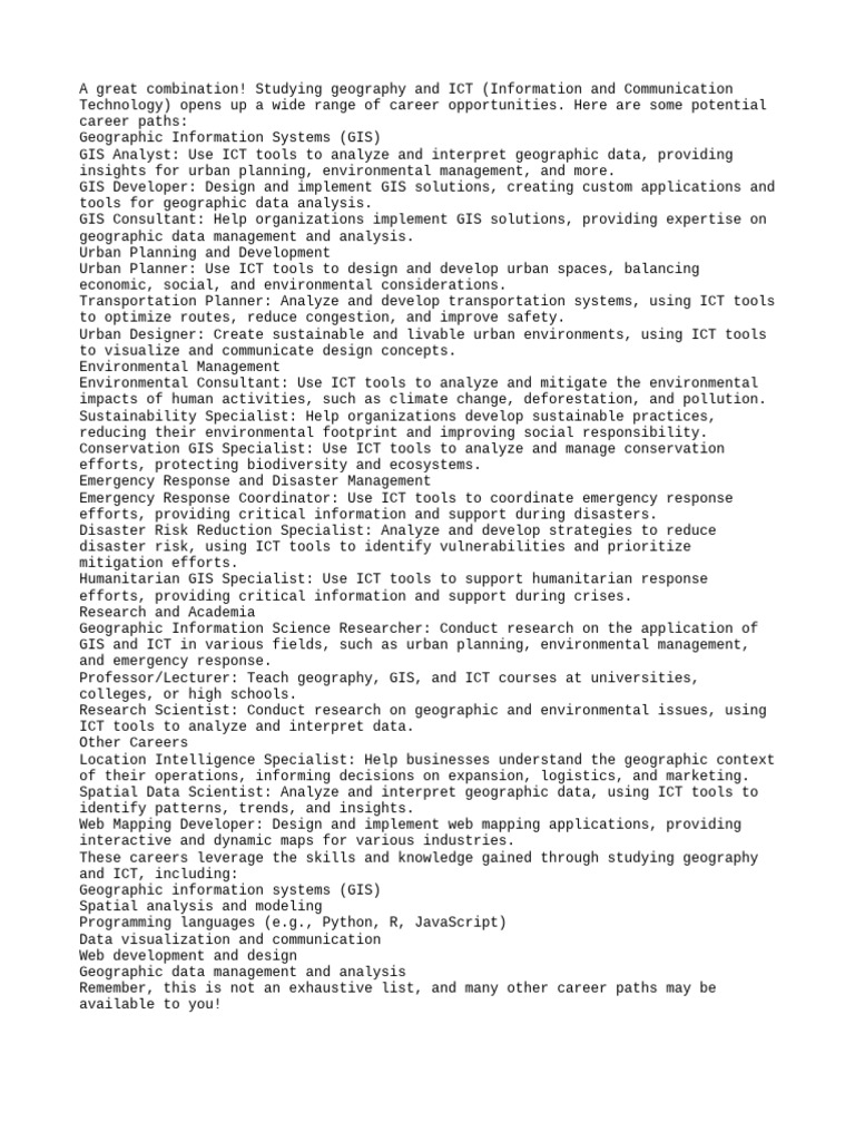 Geography and ICT Career Paths | PDF | Geographic Information System ...