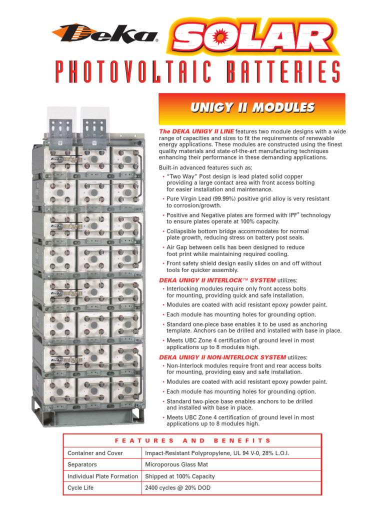 Deka Unigy II Solar Spec Sheet | PDF | Photovoltaics | Solar Panel