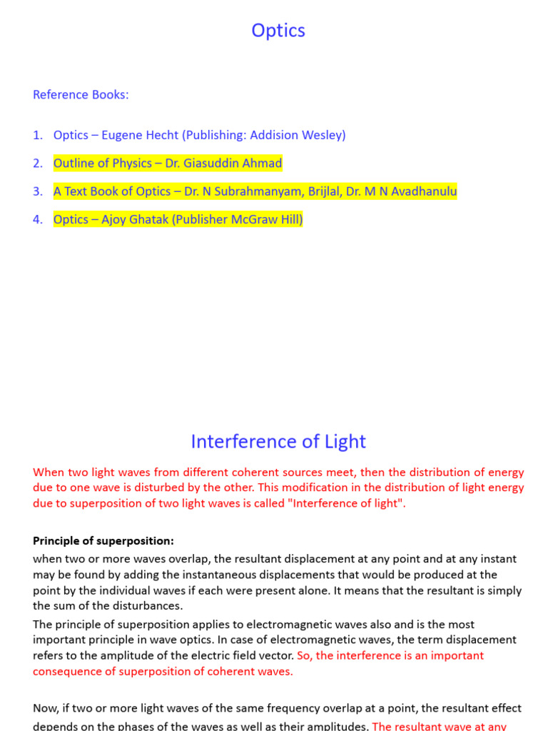 IUT_EEE_L_01_&_02_Interference_14Sept2024 | PDF | Waves | Optics