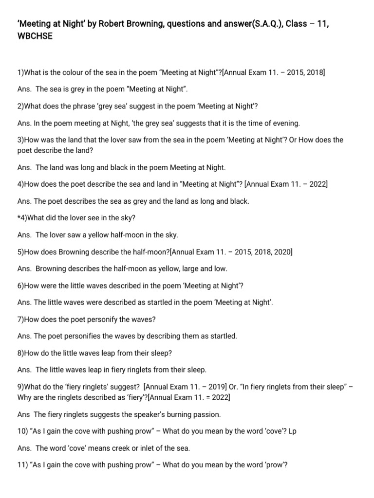 Class 11: Browning's "Meeting at Night" Analysis | PDF