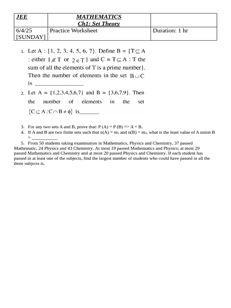 JEE Set Theory | PDF