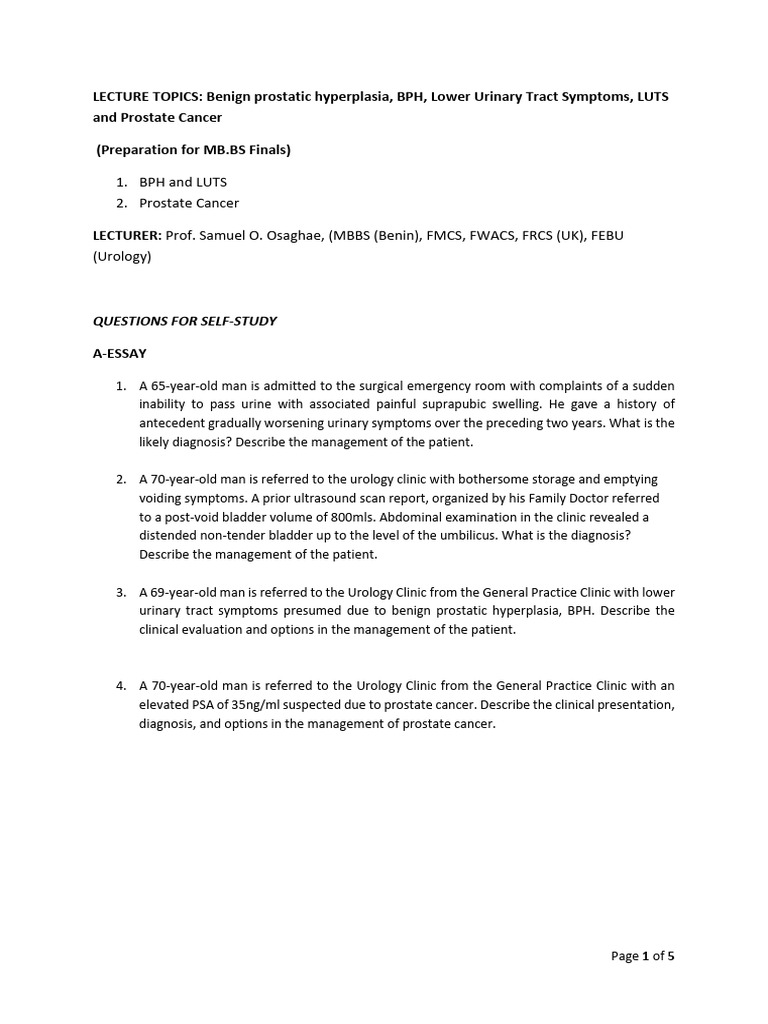 MBBS Exam BPH Pca Questions Tips June 2024 | PDF | Prostate Cancer ...