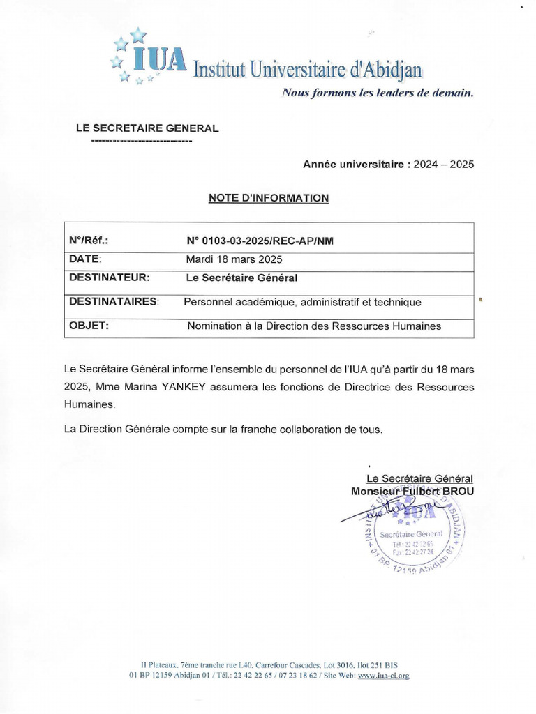 Note d'Info - Nomination DRH | PDF