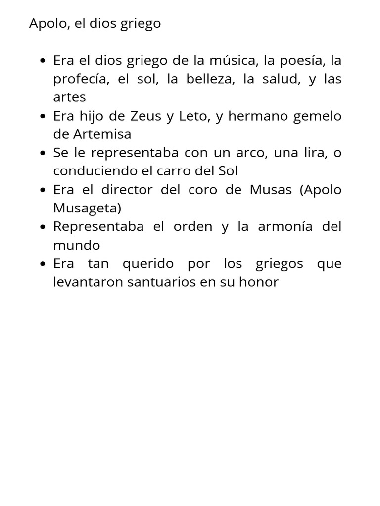 En la mitología griega y romana, Apolo (en griego Απόλλων, en latín ...