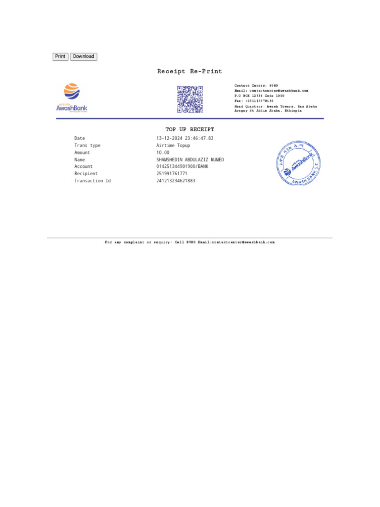 Top Up Receipt | PDF