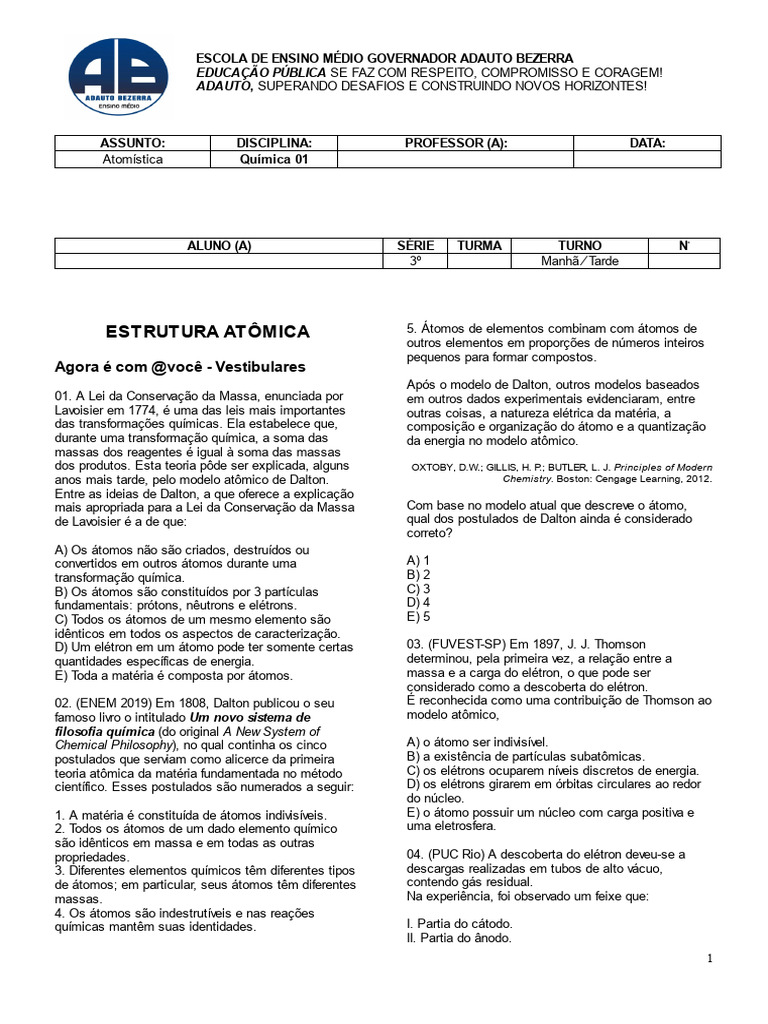 Aula 02 - Estrutura Atômica - Documentos Google | PDF | Elétron | Átomos