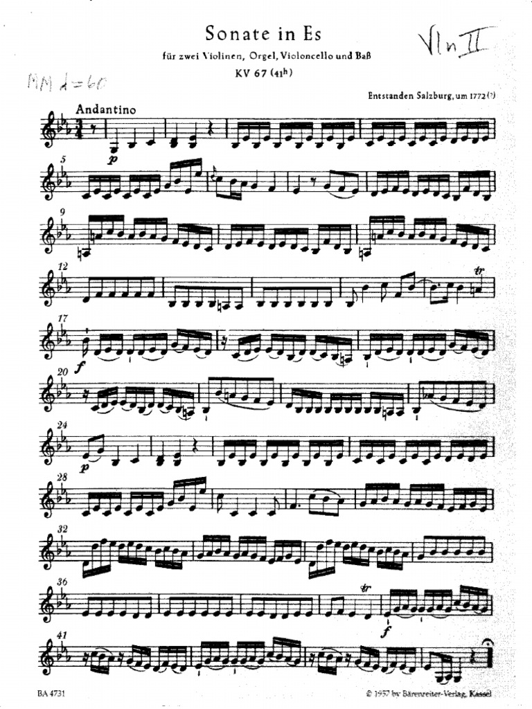 Mozart K67 VLN 2 | PDF