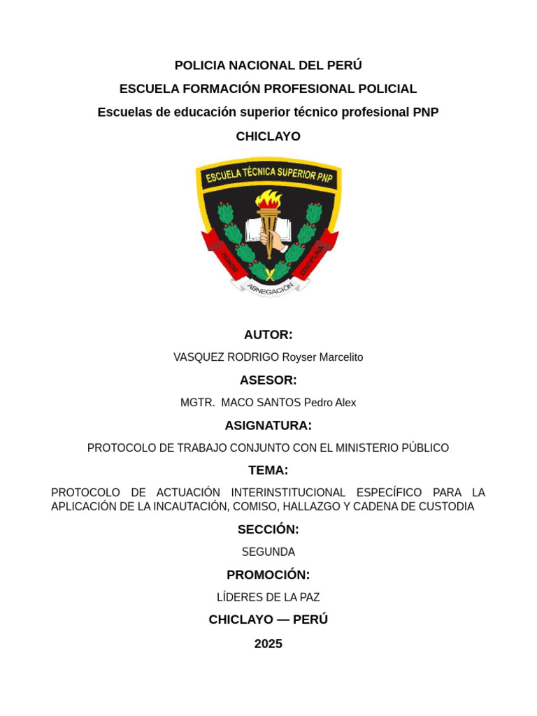 Protocolo de Incautación y Custodia PNP | PDF | Policía | Fiscal