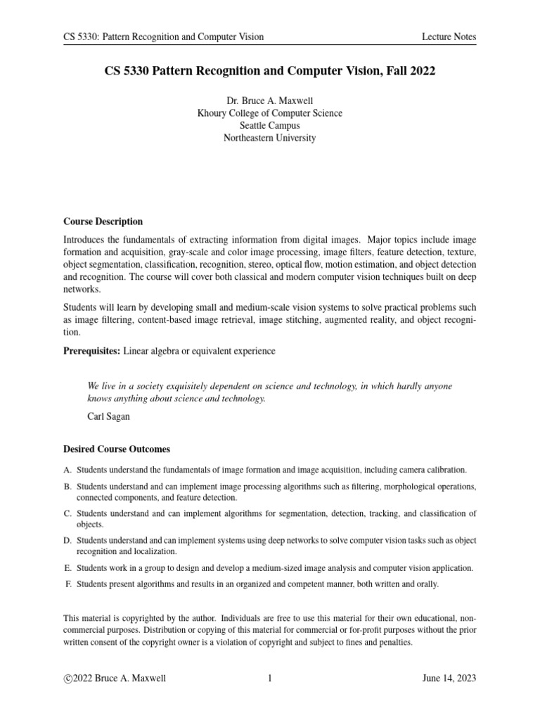 CS5330 F22 Lectures | PDF | Computer Vision | Color