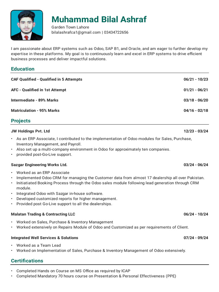 Muhammad+Bilal+Ashraf+-+Resume | PDF | Enterprise Resource Planning | Customer Relationship ...
