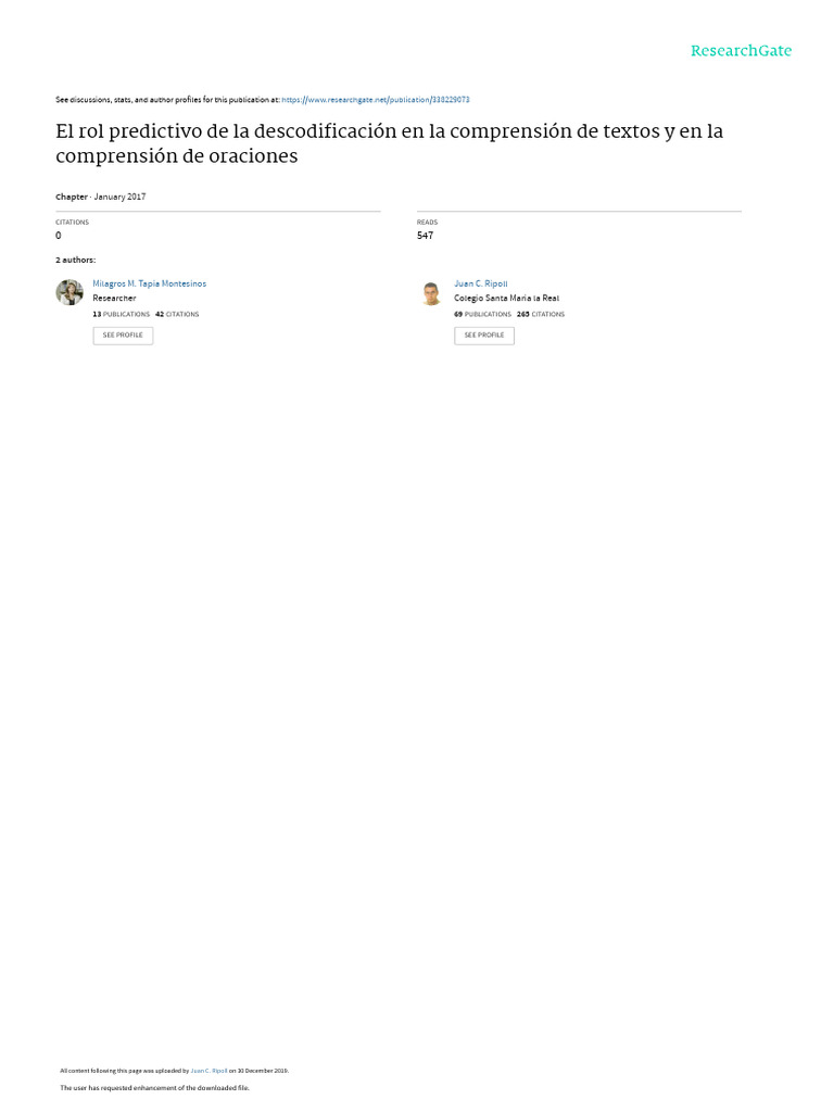 El Rol Predictivo de La Descodificación en La Comprensión de Textos y en La Comprensión de ...