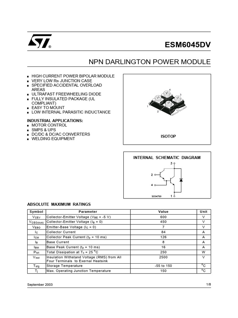 NPN Darlington power module - ESM6045DV | PDF