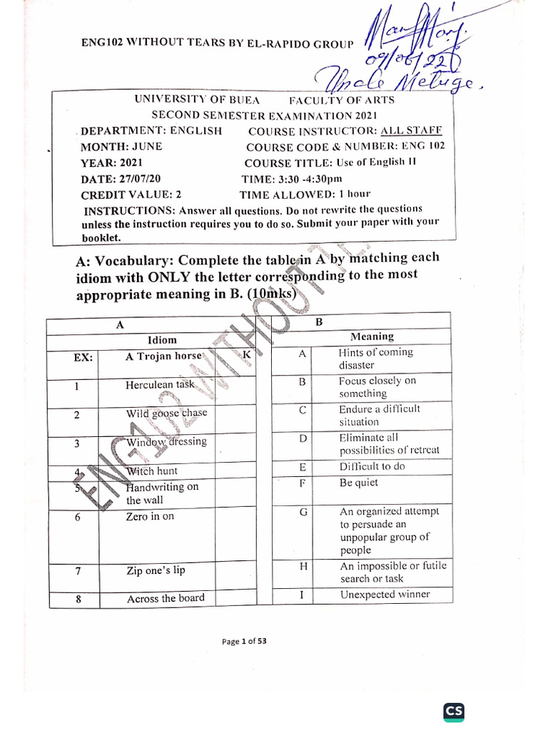 ENG102 Past Questions and Answers | PDF
