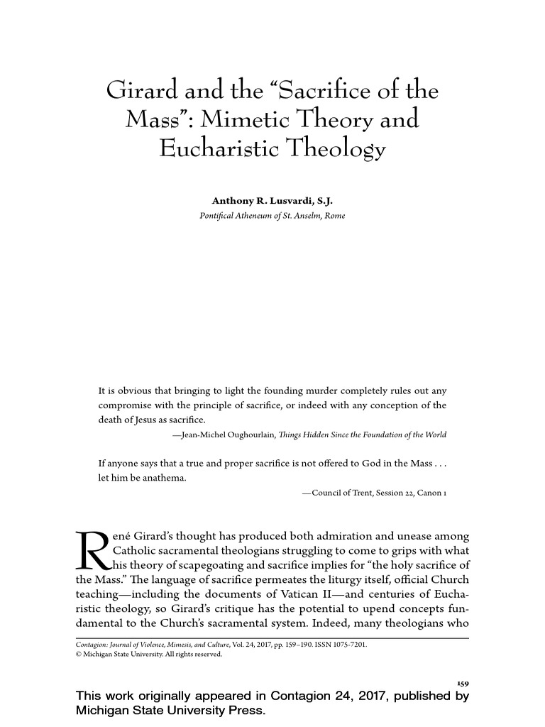 Girard's Mimetic Theory and Eucharist | PDF | Genesis Creation ...
