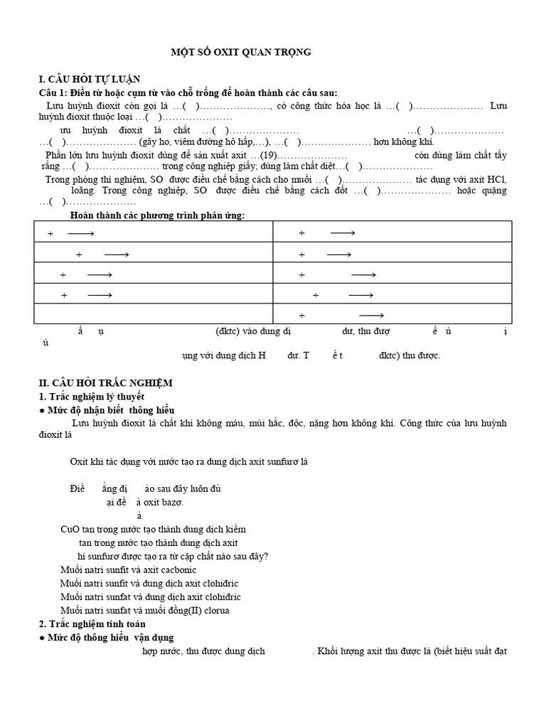 BÀI 2 - MỘT SỐ OXIT QUAN TRỌNG | PDF